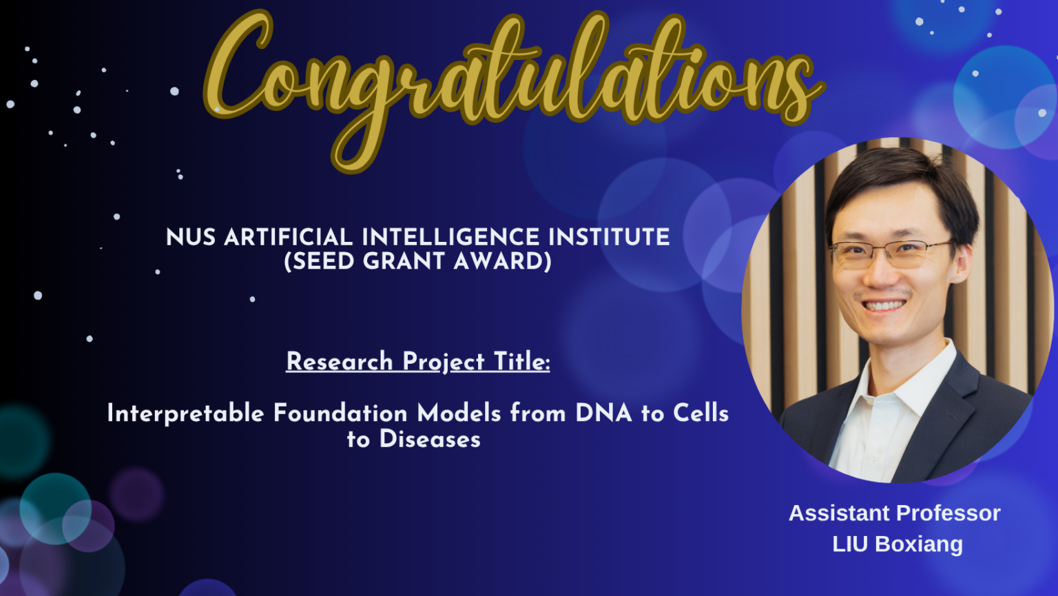 NUS ARTIFICIAL INTELLIGENCE INSTITUTE SEED GRANT AWARD - Dr LIU Boxiang ...